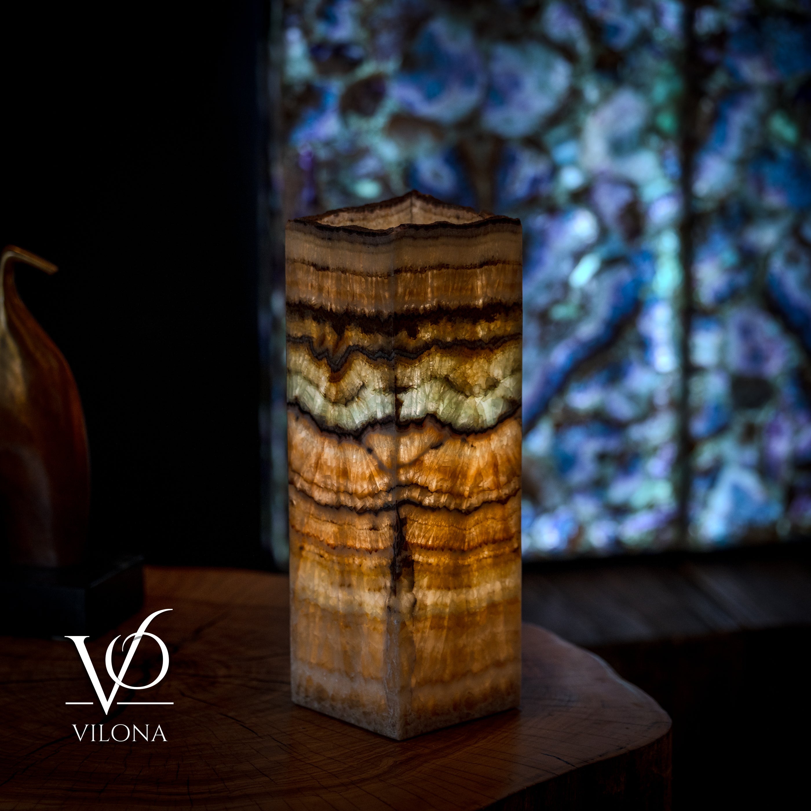 Aqua Onyx Table Lamp - Small - (18" Tall, 6x6" Live Edge Square #8 ...