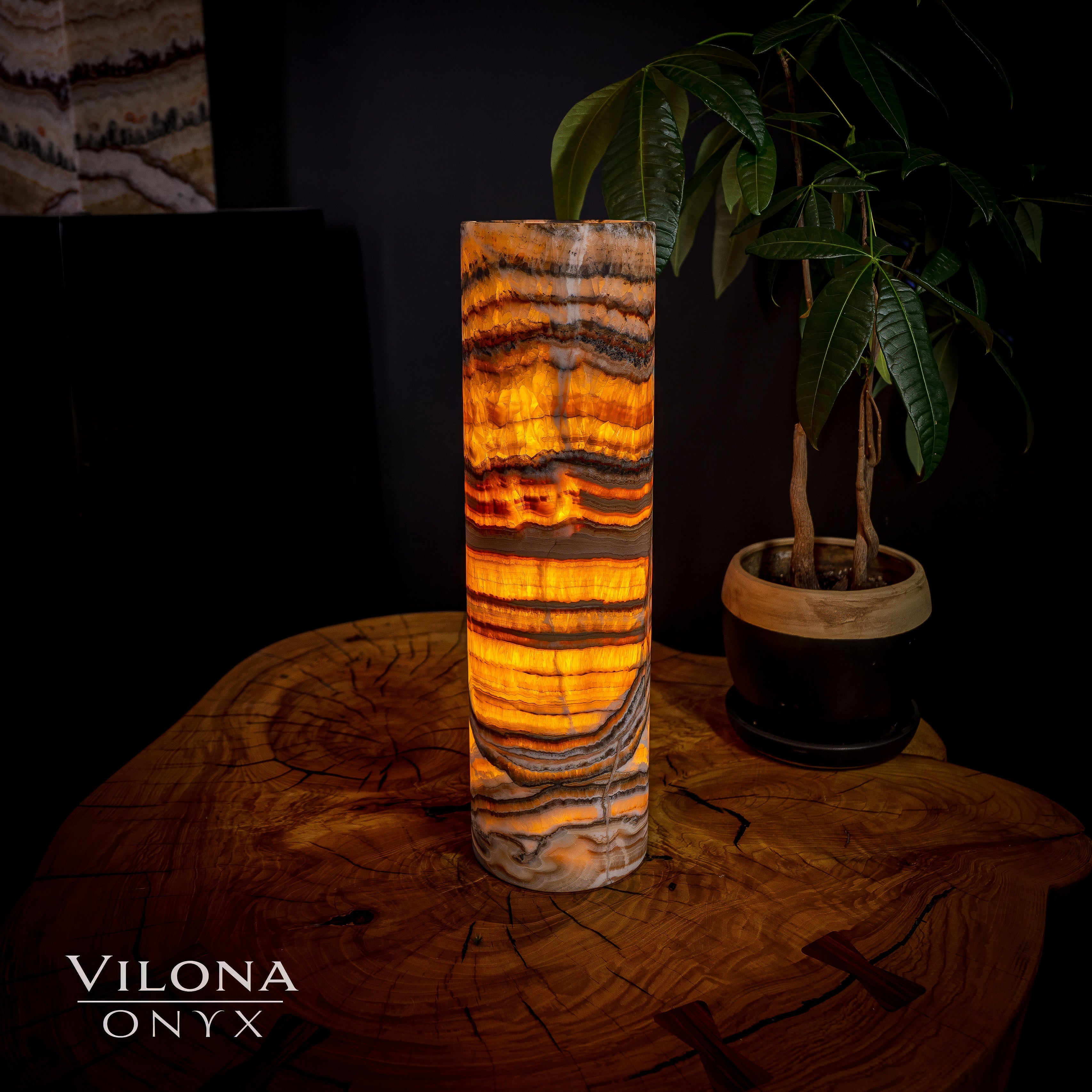 Vilona Onyx - Tangerine Sierra Onyx Lamp (Table Lamp #15)