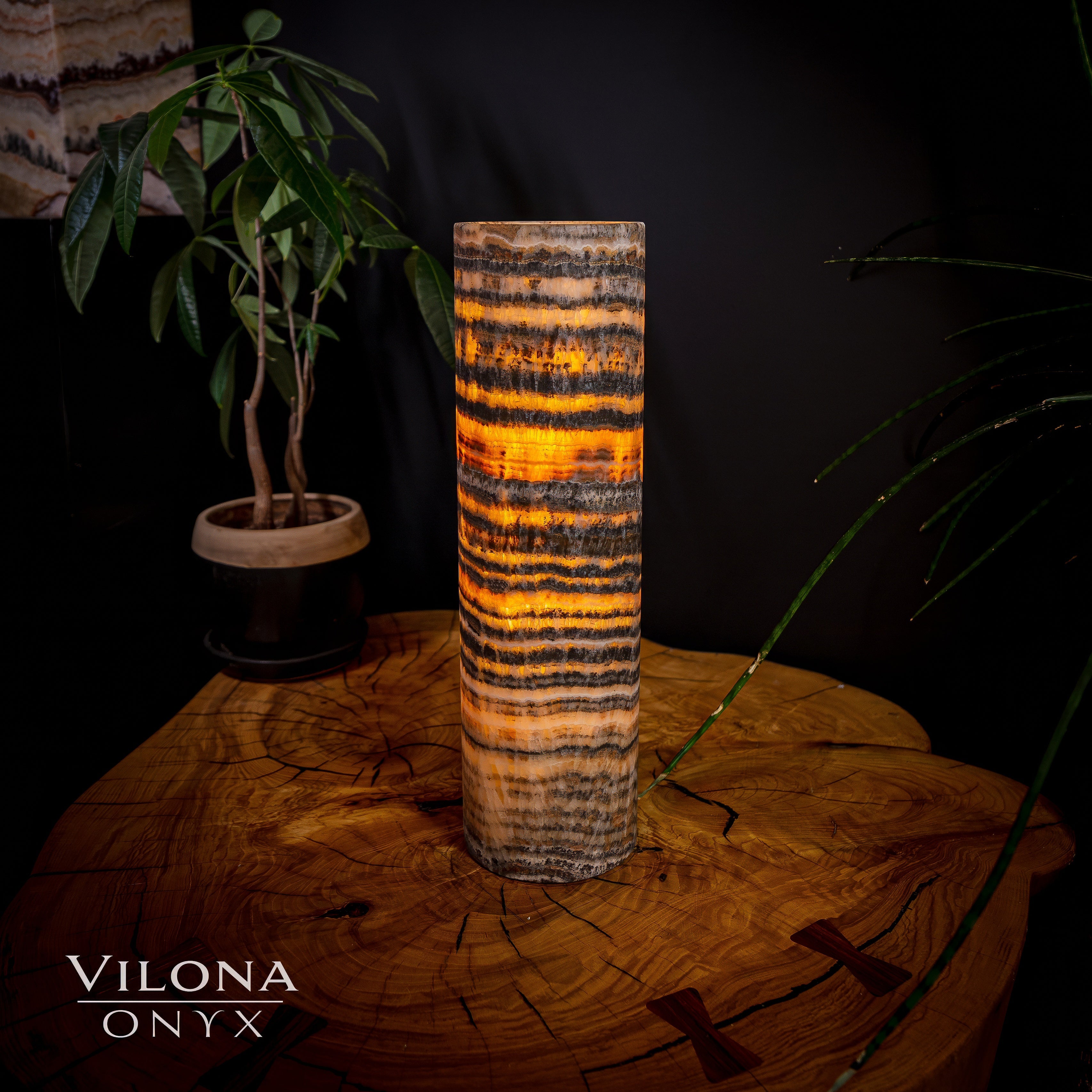 Vilona Onyx - TTangerine Sierra Onyx Lamp (Table Lamp #26)