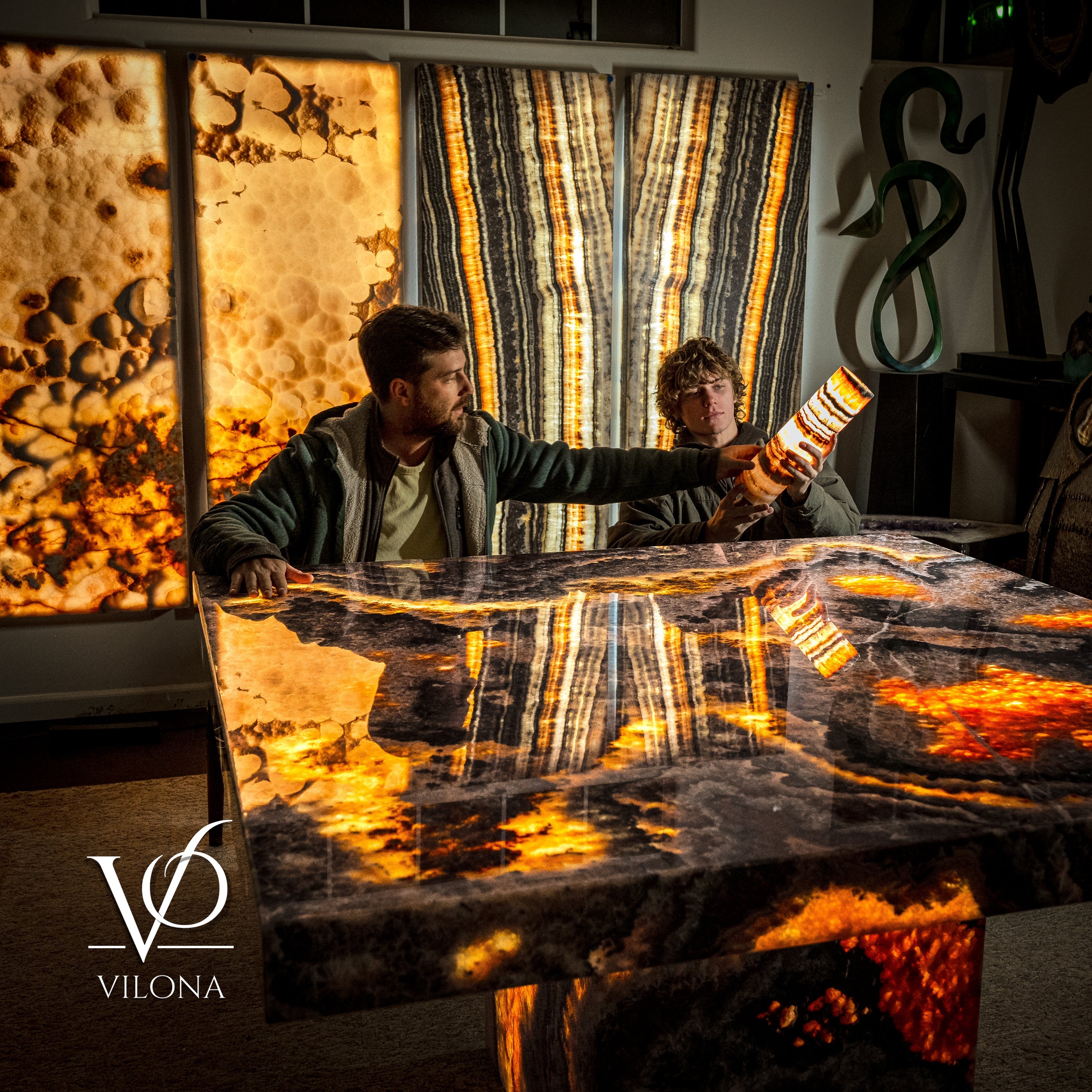 Vilona Onyx - Volcano Magma Polished Onyx Table (Collectors Grade)